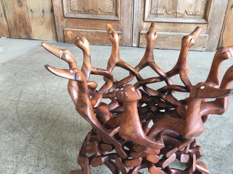 Walnut Puzzle Side Table of Woven Geese at 1stDibs