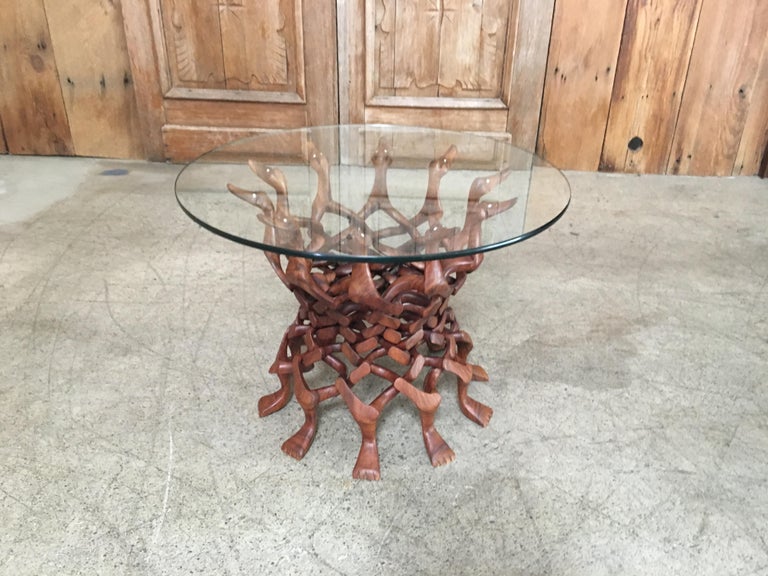 Walnut Puzzle Side Table of Woven Geese at 1stDibs