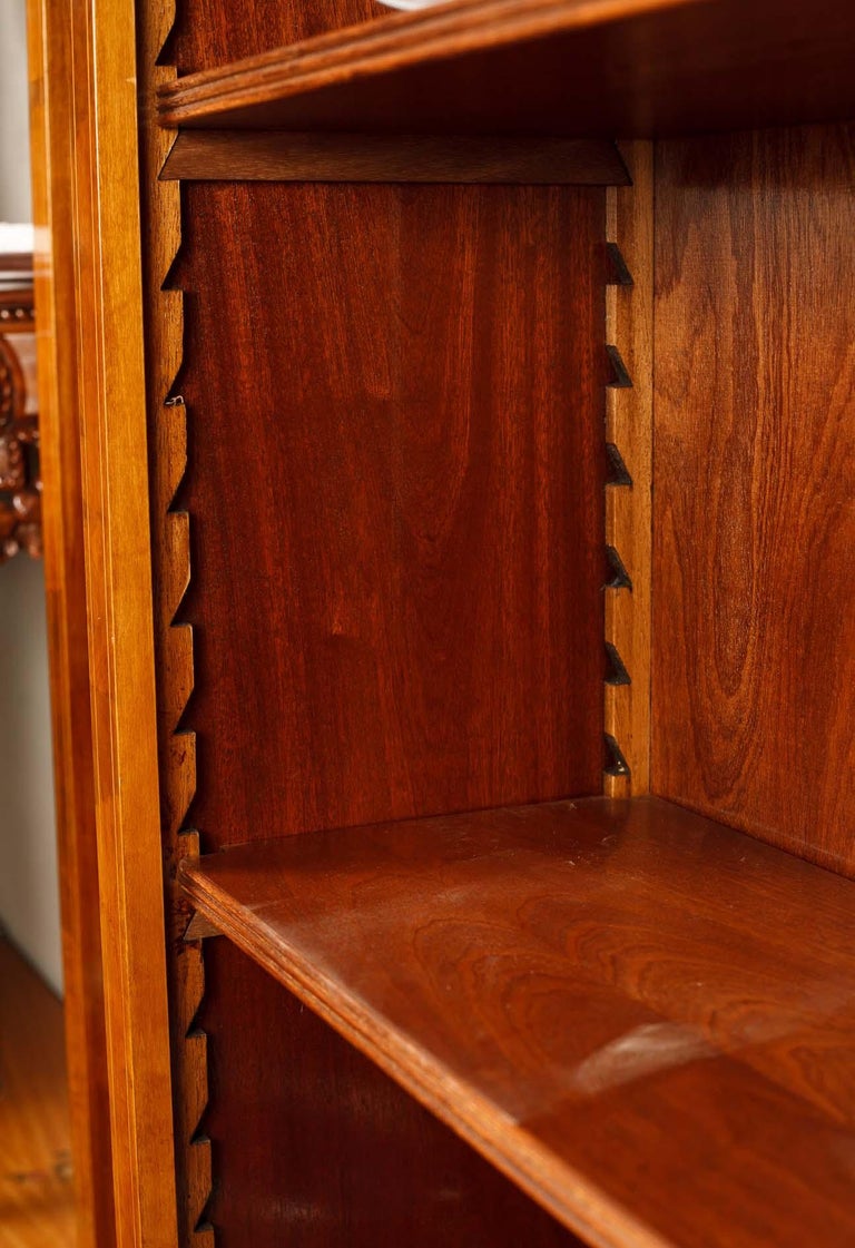 Walnut Regency Breakfront Bookcase Open Sheraton Inlay For Sale at 1stDibs