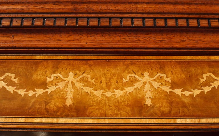 Walnut Regency Breakfront Bookcase Open Sheraton Inlay For Sale at 1stDibs