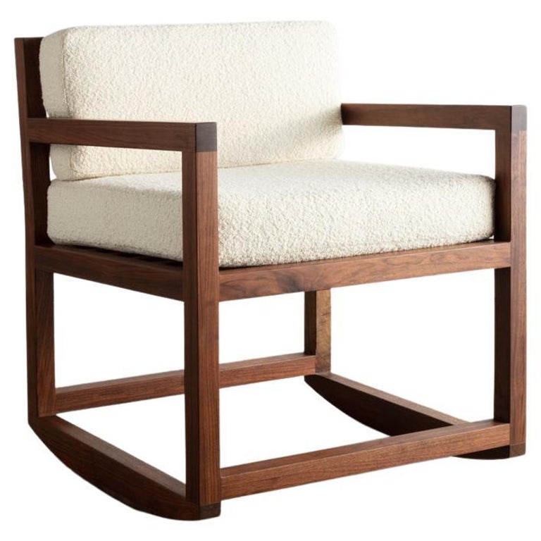 Walnut and Boucle Rocking Chair / Lounge Chair For Sale at 1stDibs