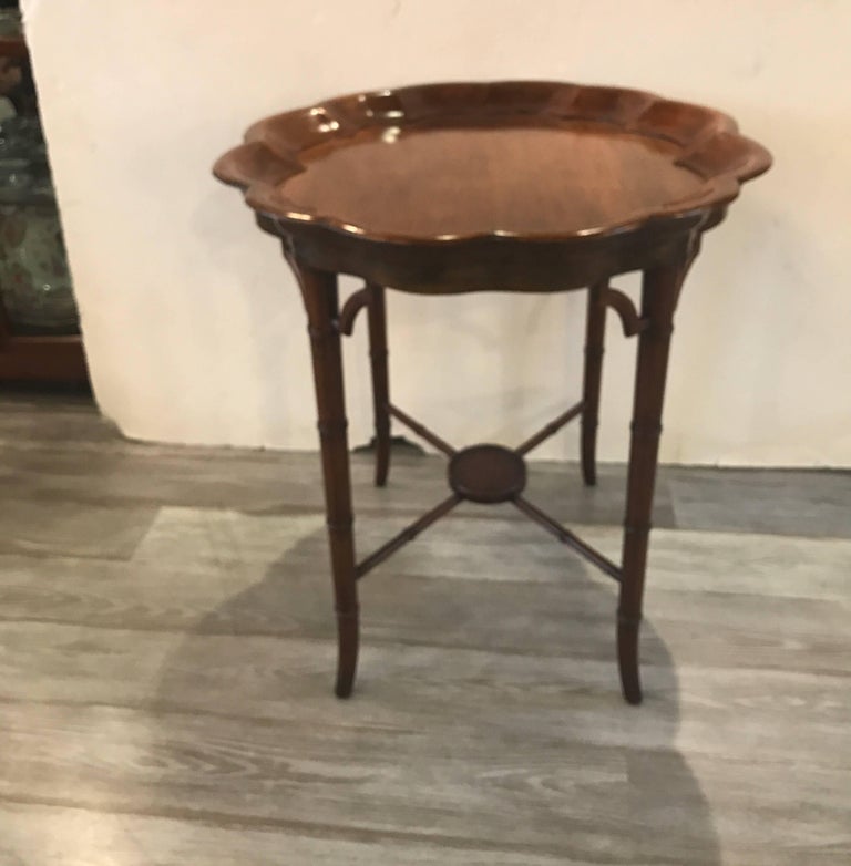 Walnut Scalloped Edge Accent Side Table For Sale at 1stDibs | round ...