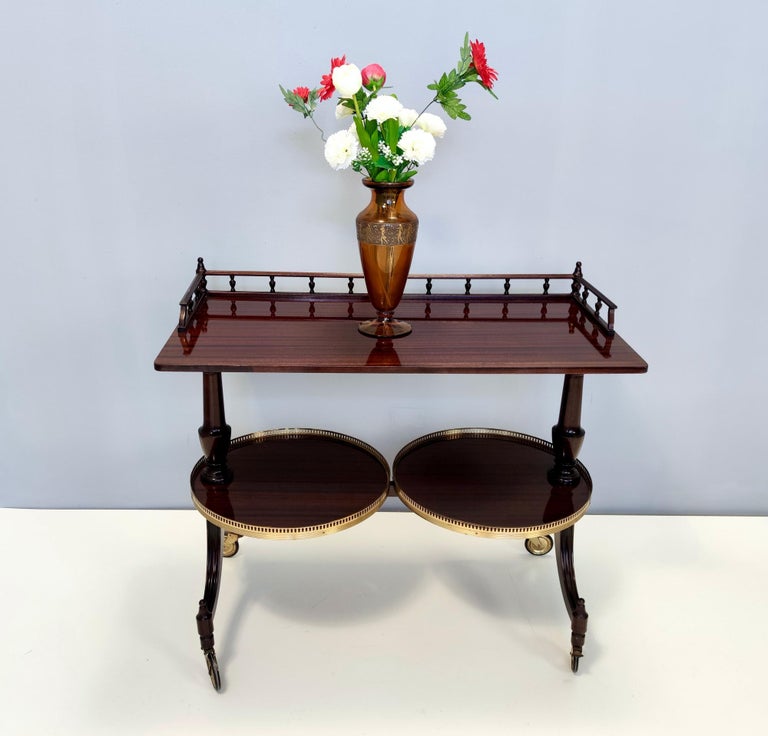 Vintage Walnut Serving Cart or Console Table with Two Sliding Shelves ...