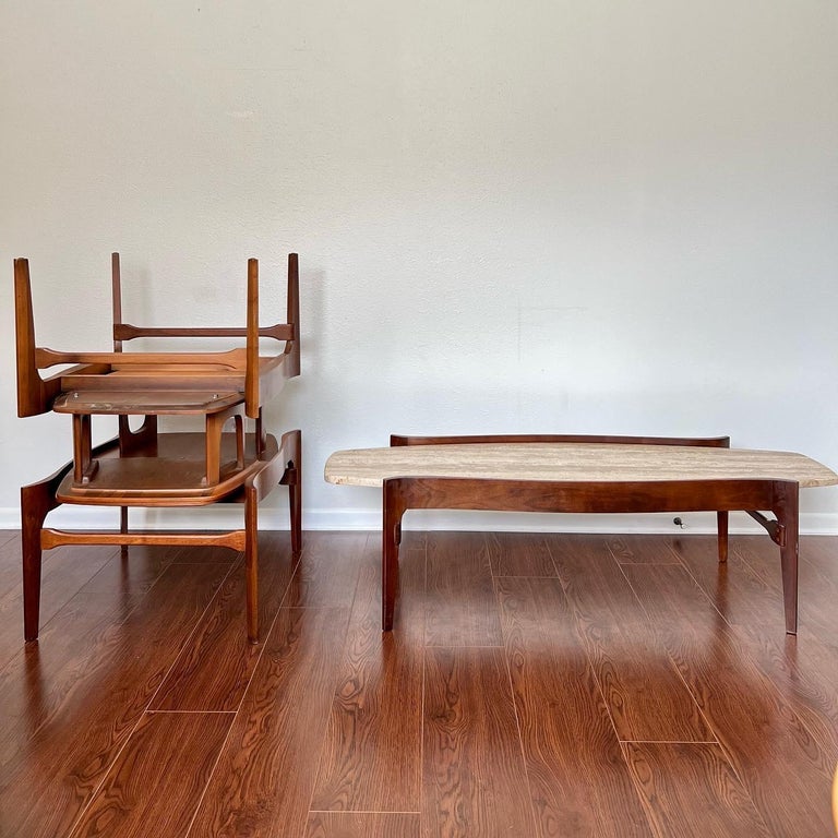 Vintage Mid-Century Modern Set of Walnut Side Table Set, 1960s For Sale ...