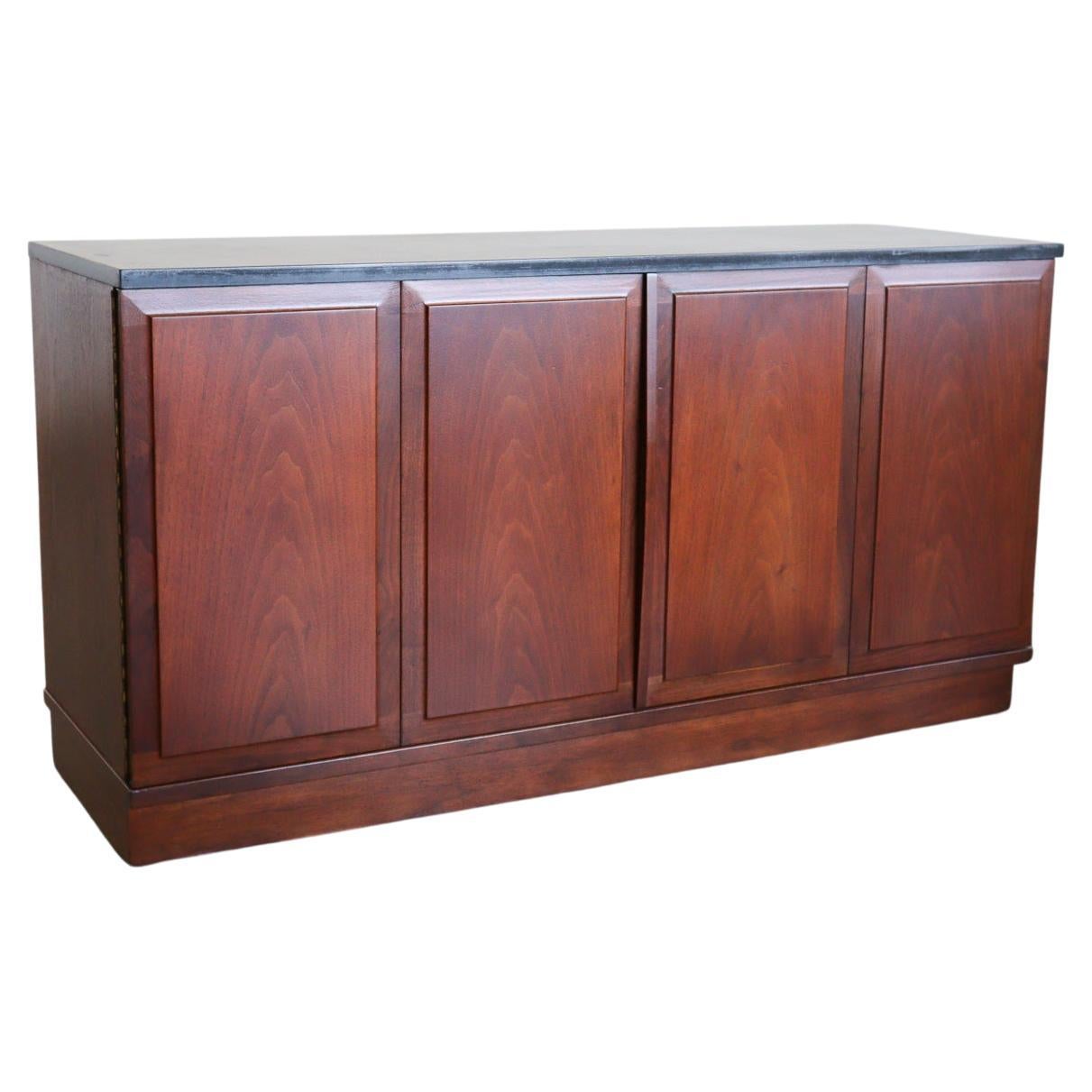Figured walnut 4 door credenza by Founders furniture c. 1970 at 1stDibs