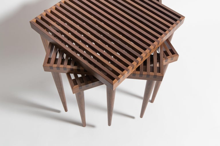 Walnut Slatted Stacking Tables by Mel Smilow For Sale at 1stdibs