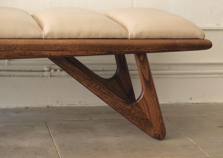 Walnut Stain Sculptural Bench with Channel Tufted Leather For Sale at ...