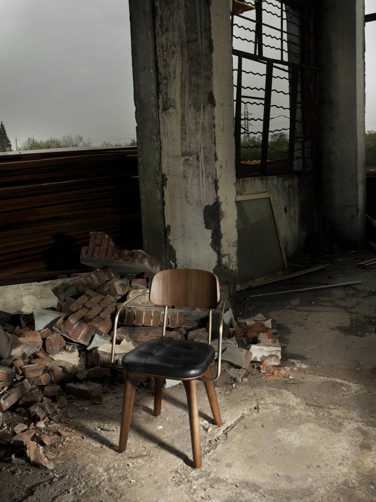 Walnut Stained Ash and Black Caress Leather Arm Chair, Utility V For ...