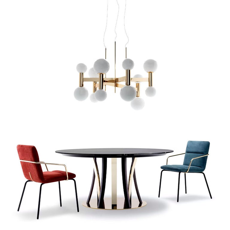 Walnut Structure, Metal, Marble, Satin Brass, Honore Dining Table For ...