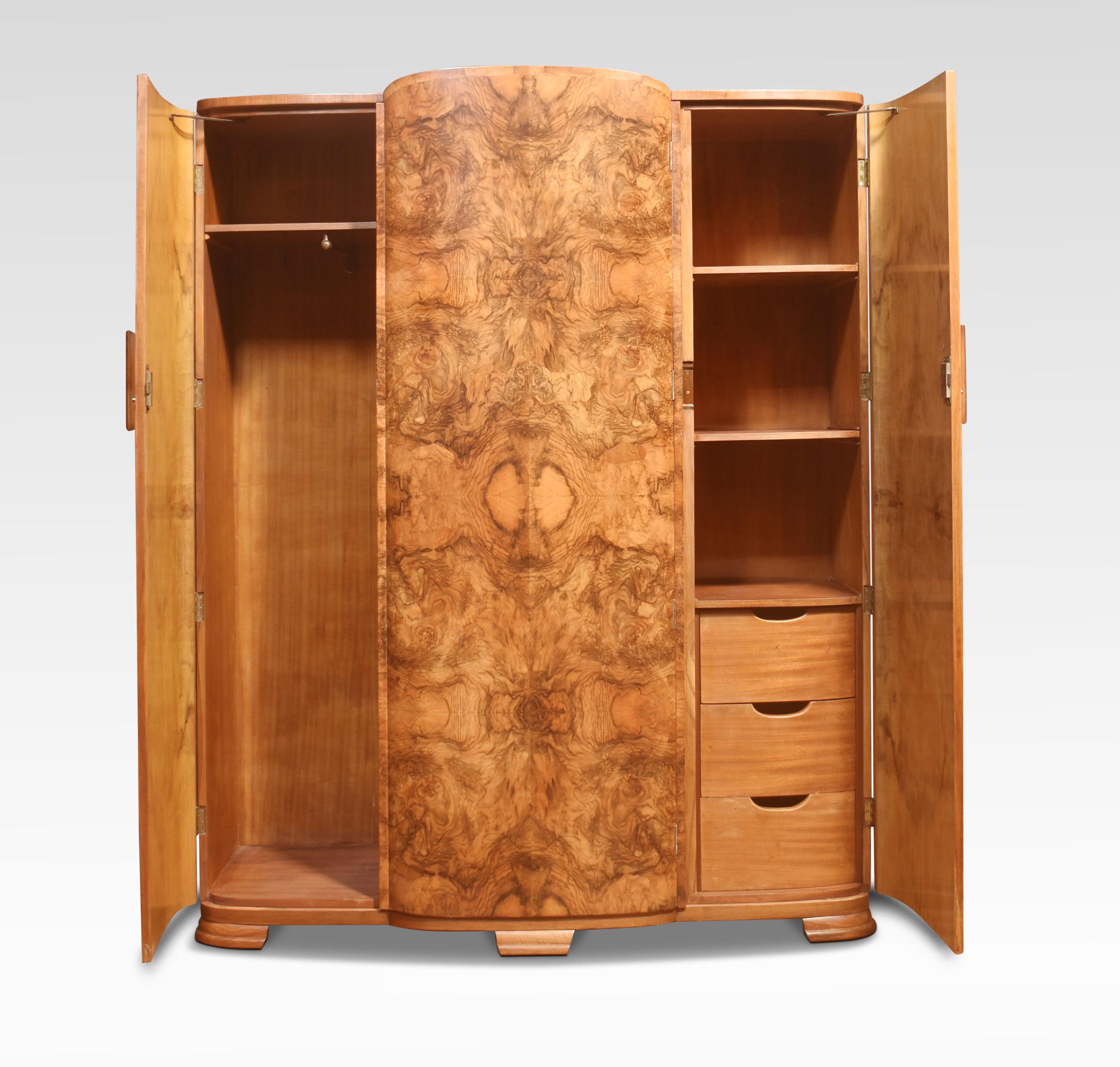 Walnut three door compactum wardrobe at 1stDibs