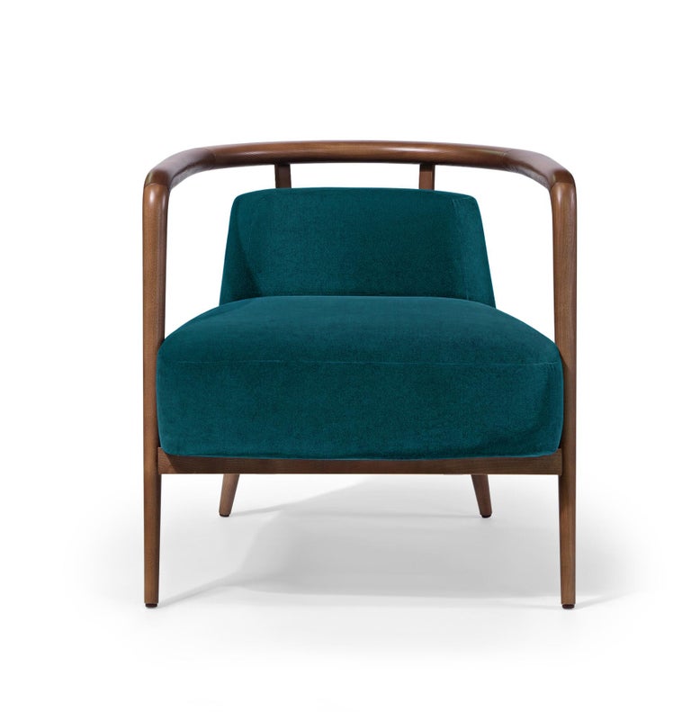 Walnut, Turquoise Velvet Modern Essex Armchair For Sale at 1stDibs
