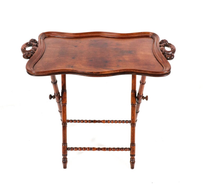 Walnut Victorian Folding Serving Table with Tray, 1890s at 1stDibs