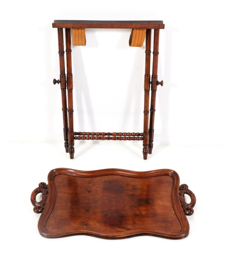 Walnut Victorian Folding Serving Table with Tray, 1890s at 1stDibs