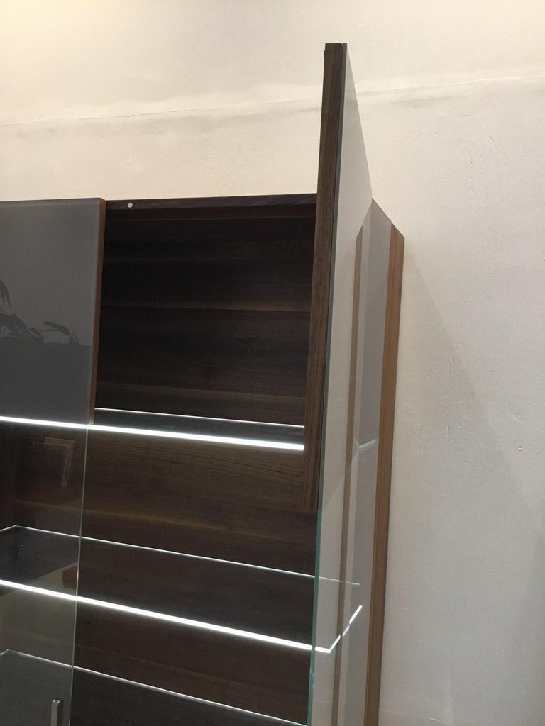 Walnut Wood and Glass Display Vitrine with LED Shelf Edge Lighting For ...