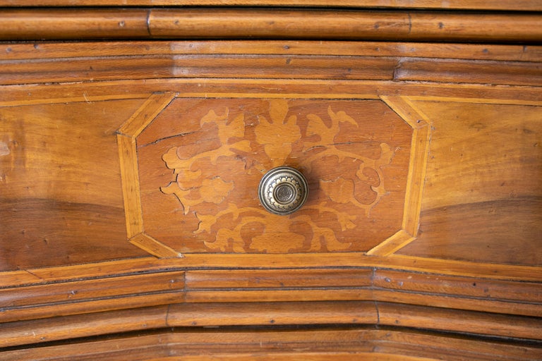 Walnut Wood Chest with Inlays and Three Drawers For Sale at 1stDibs