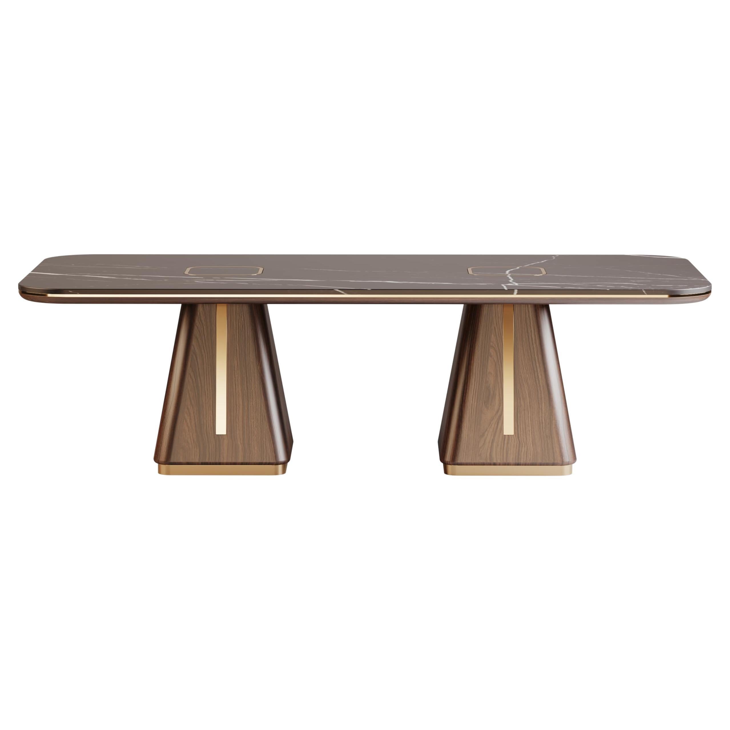 Poliform Concorde Dining Table, Four Wood Bases and Six Marble Top ...