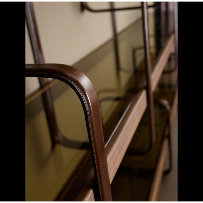 Walnut Wood, Leather, Metal, Harmony Bookcase For Sale at 1stDibs