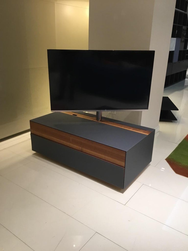 Walnut Wood and Matt Grey Glass Entertainment Center Media Unit with TV ...