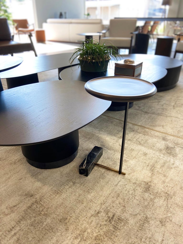 Walnut Wood Nero Marble Rock Side Table For Sale at 1stDibs
