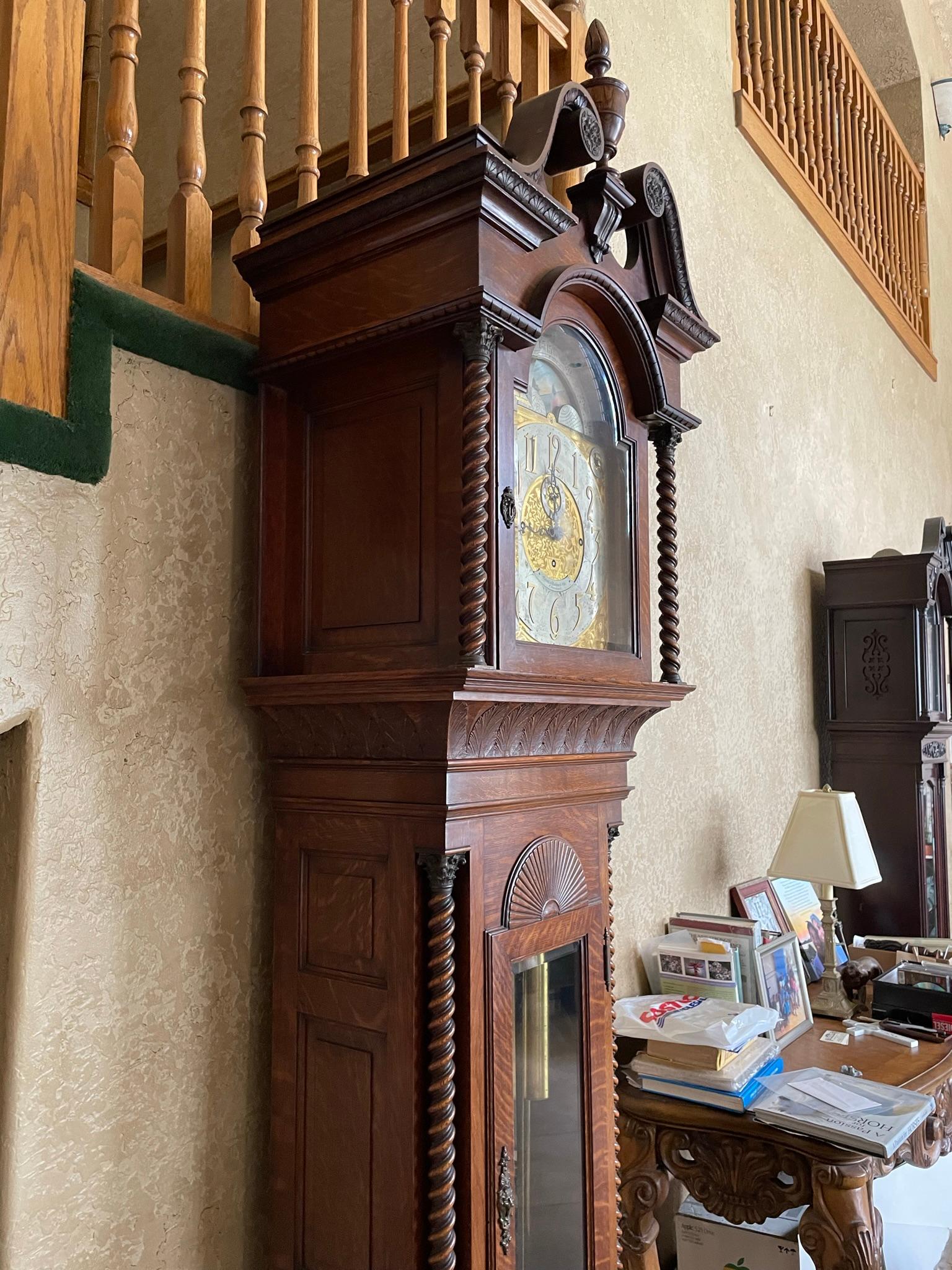 Walter Durfee Tall Case 9-Tube Grandfather Clock Carved Intricately by ...