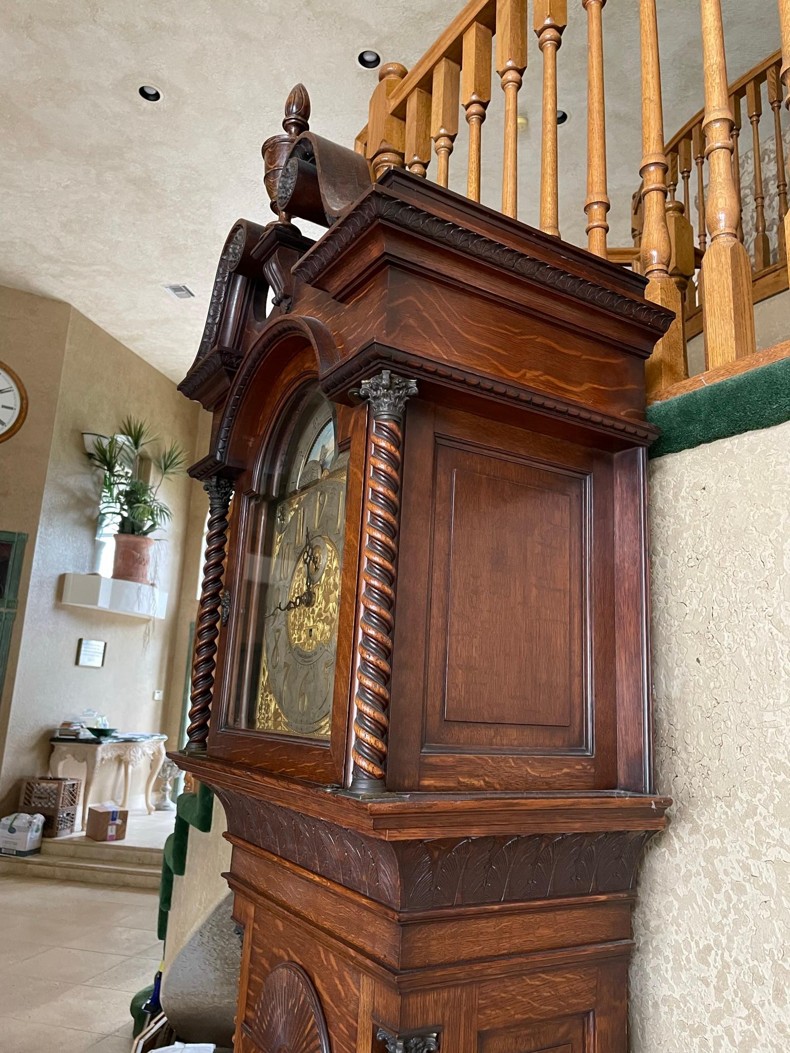 Walter Durfee Tall Case 9-Tube Grandfather Clock Carved Intricately by ...