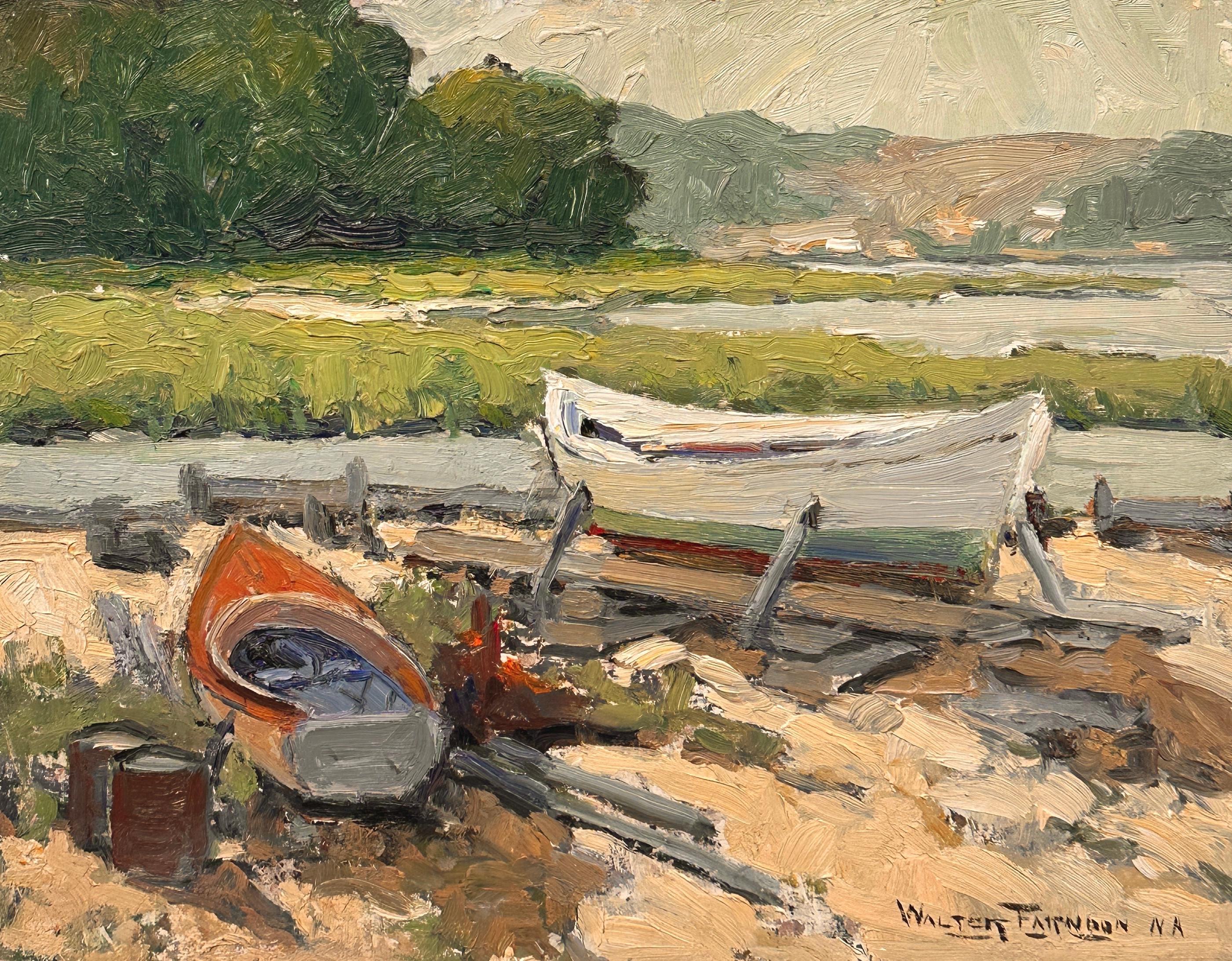 Walter Farndon - "Boats on the Marsh" Great Farndon painted in thick ...