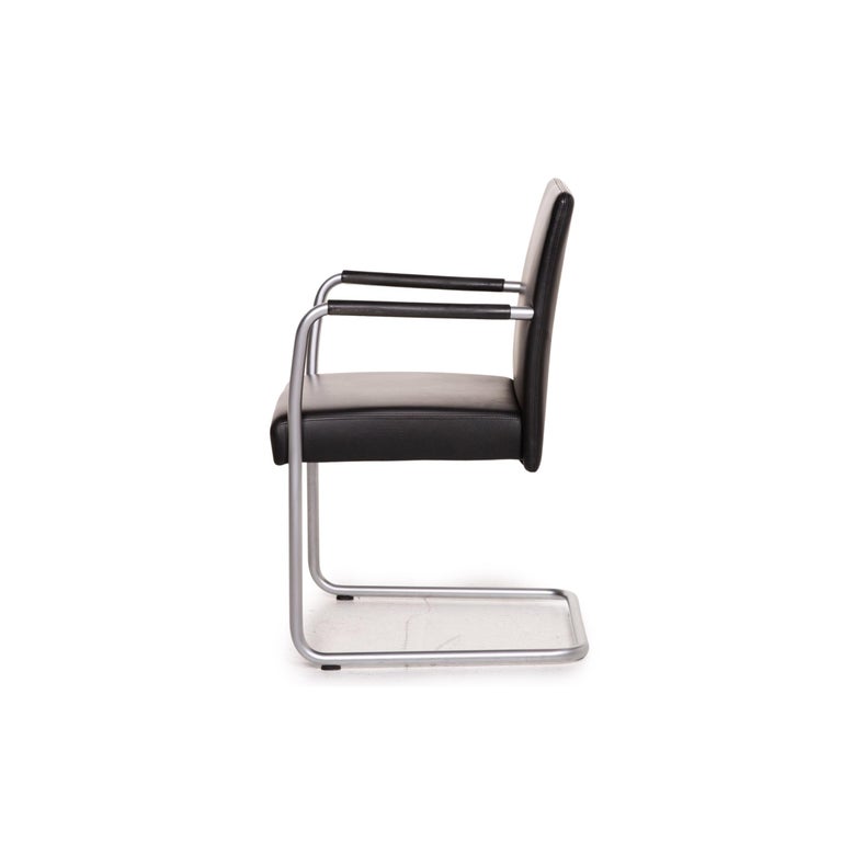 Walter Knoll Jason 1519 Ledersessel-Set Schwarz 6x Freischwinger-Stühle im Angebot bei 1stDibs