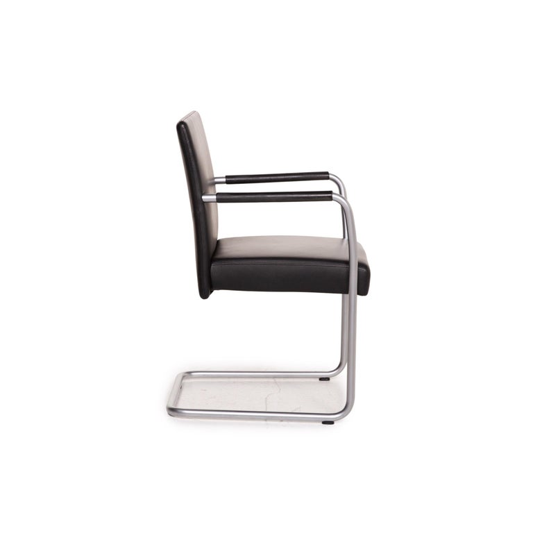 Walter Knoll Jason 1519 Ledersessel-Set Schwarz 6x Freischwinger-Stühle im Angebot bei 1stDibs