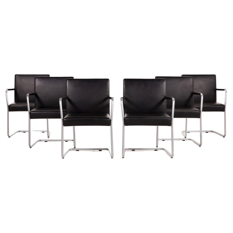 Walter Knoll Jason 1519 Ledersessel-Set Schwarz 6x Freischwinger-Stühle im Angebot bei 1stDibs