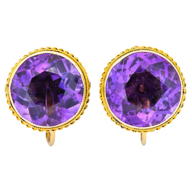 Walter Lampl 13.00 Carat Amethyst 14 Karat Gold Earrings, circa 1940 at ...