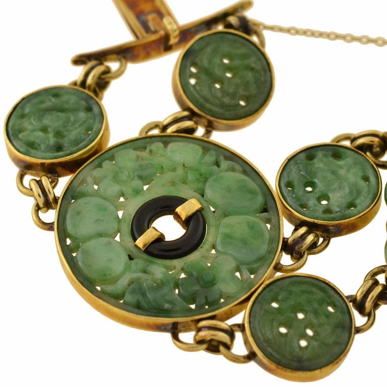 WALTER LAMPL Art Deco Onyx and Carved Jade "Butterfly and Flower ...