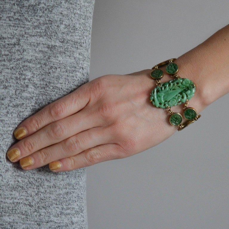 WALTER LAMPL Art Deco Onyx and Carved Jade "Butterfly and Flower ...