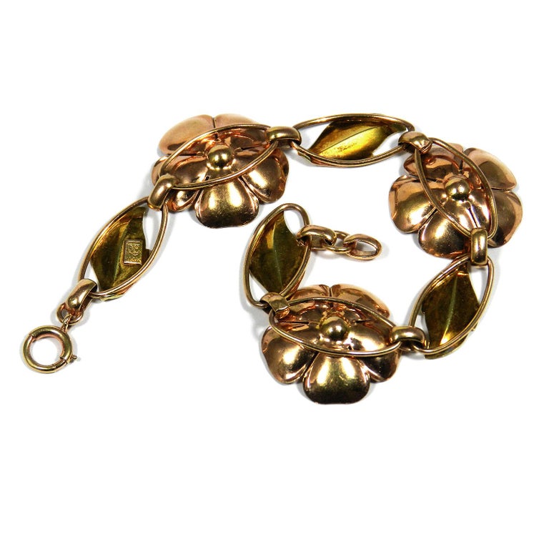 Walter Lampl Retro 14 Karat Gold Ruby Flower Bracelet, circa 1940 at ...
