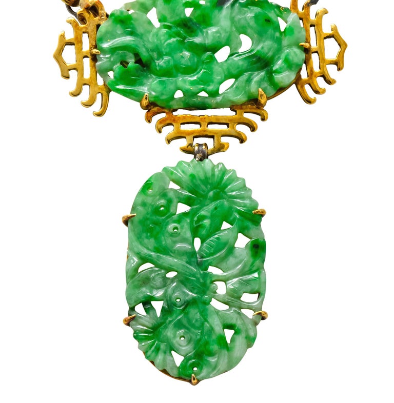 Walter Lampl Retro Jade 14 Karat Yellow Gold Drop Necklace at 1stDibs