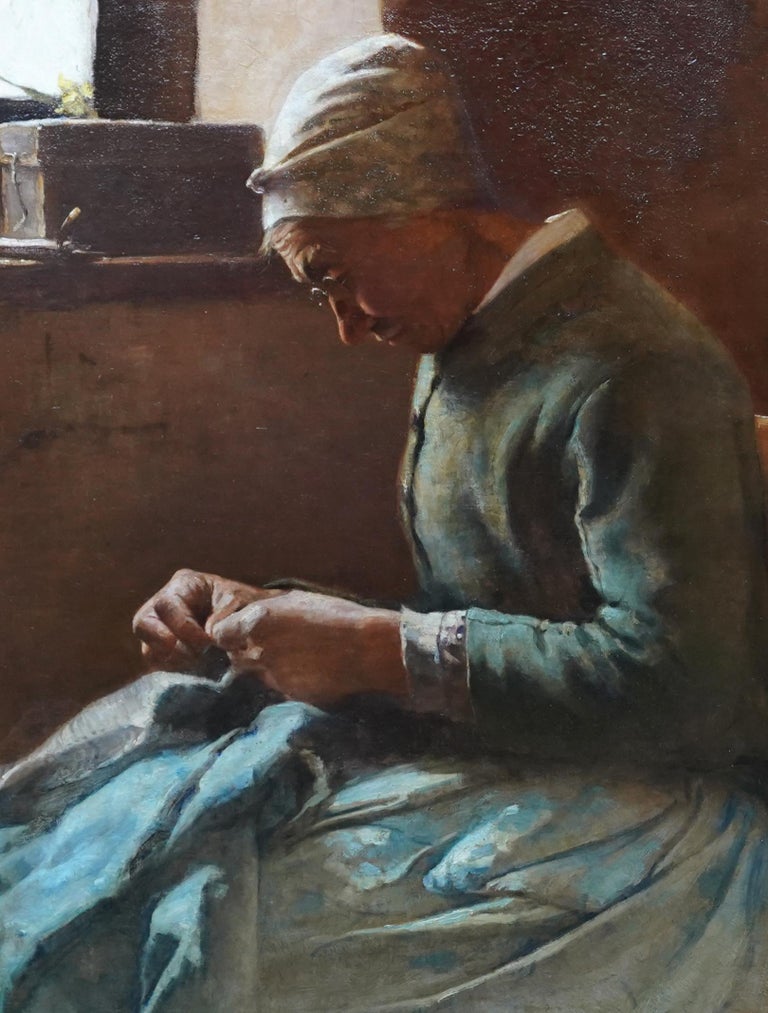 Portrait of a Lady Sewing - British 19th century art Newlyn School oil ...
