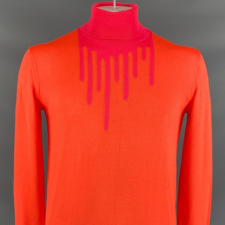 WALTER VAN BEIRENDONCK Size XL Orange and Fuchsia Dripping Polyester ...