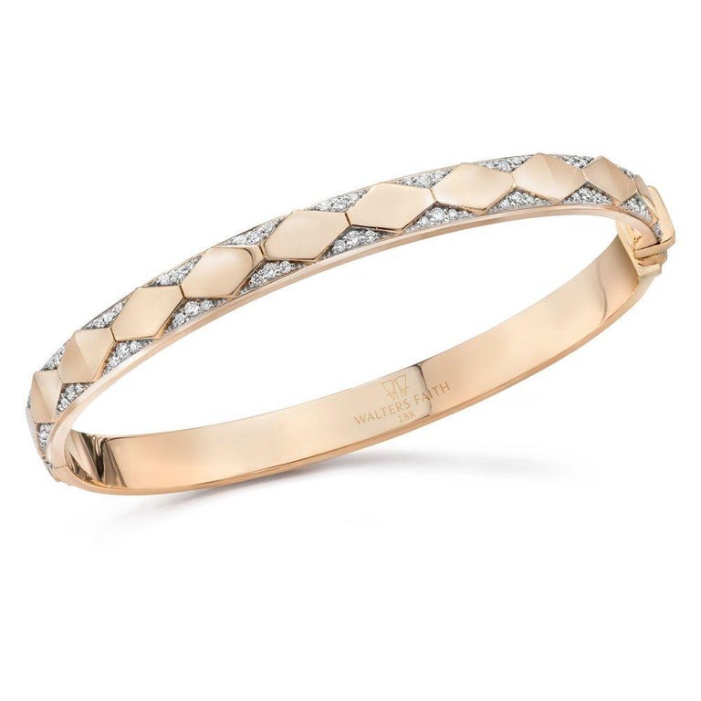 Walters Faith 18 Karat Rose Gold and Diamond Hexagon Pattern Hinged ...