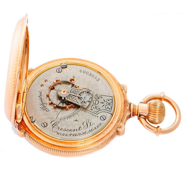Waltham 14 Karat Yellow Gold Box Hinge Pocket Watch at 1stDibs ...