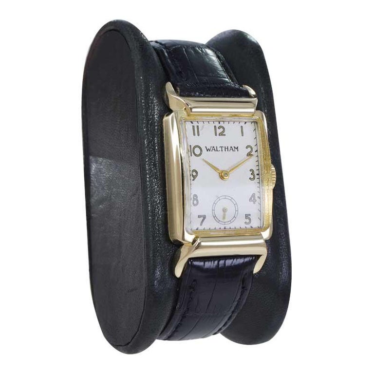 Waltham Solid Gold Art Deco Tank Style Watch Hand Made from 1940's For ...