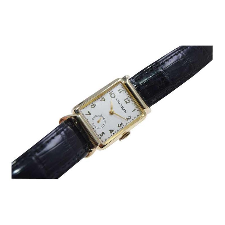 Waltham Solid Gold Art Deco Tank Style Watch Hand Made from 1940's For ...
