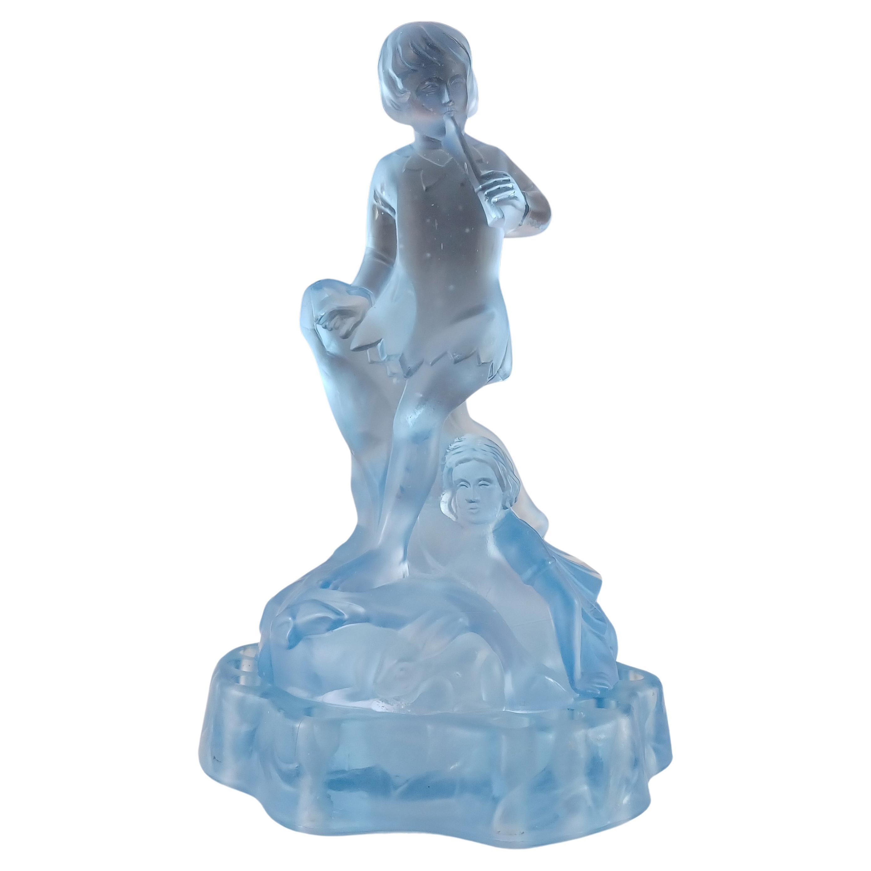 Walther Art Deco Blue Glass Peter Pan Centrepiece Figurine For Sale at ...