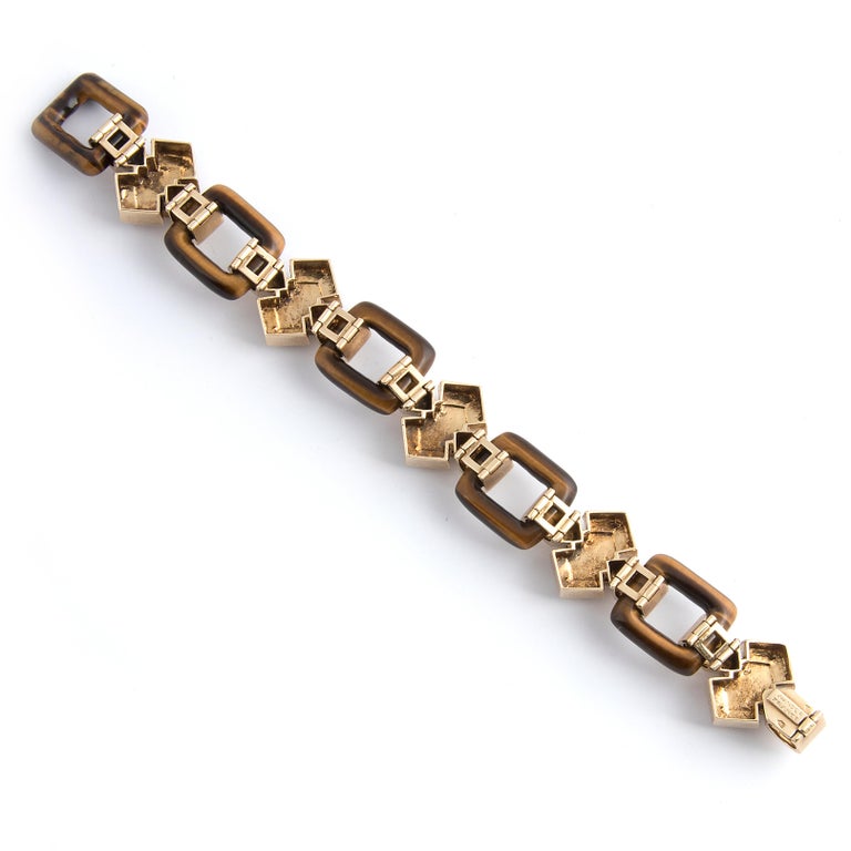 Wander 18k Yellow Gold and Tiger's Eye Link Bracelet For Sale at 1stDibs
