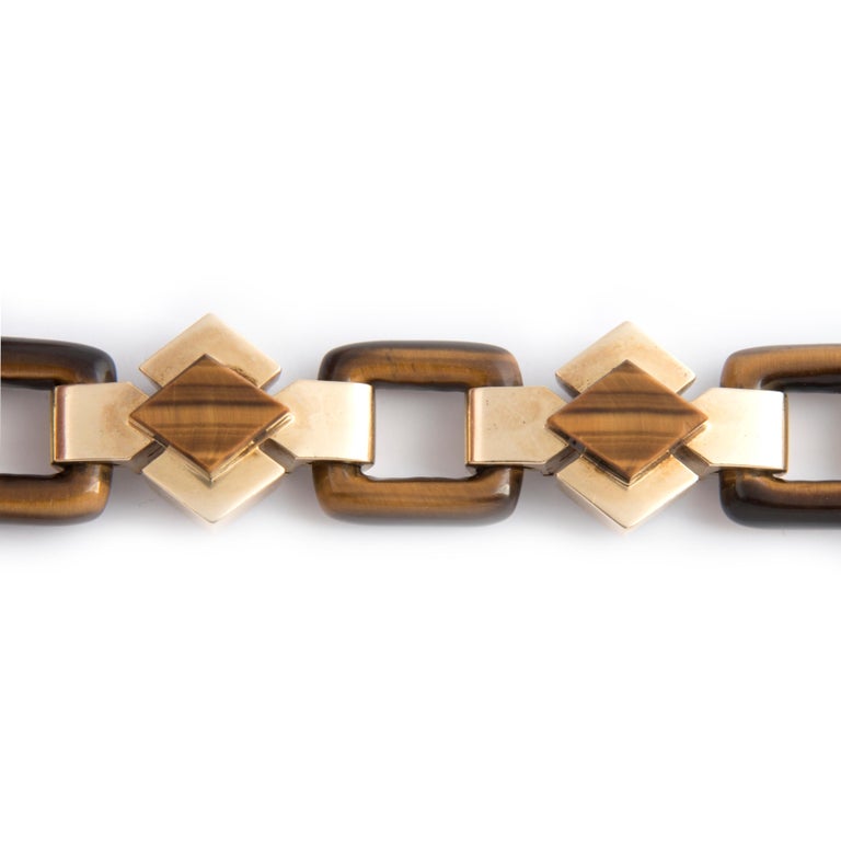Wander 18k Yellow Gold and Tiger's Eye Link Bracelet For Sale at 1stDibs