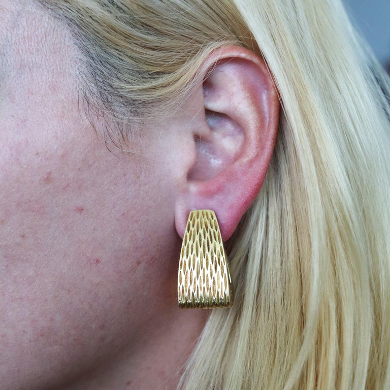 Wander France 1960 Textured Rectangular Clips on Earrings in 18karat ...