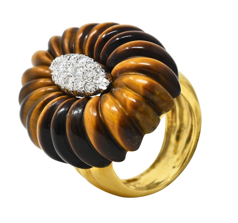 Wander France Diamond Tiger's Eye 18 Karat Two-Tone Gold Vintage ...