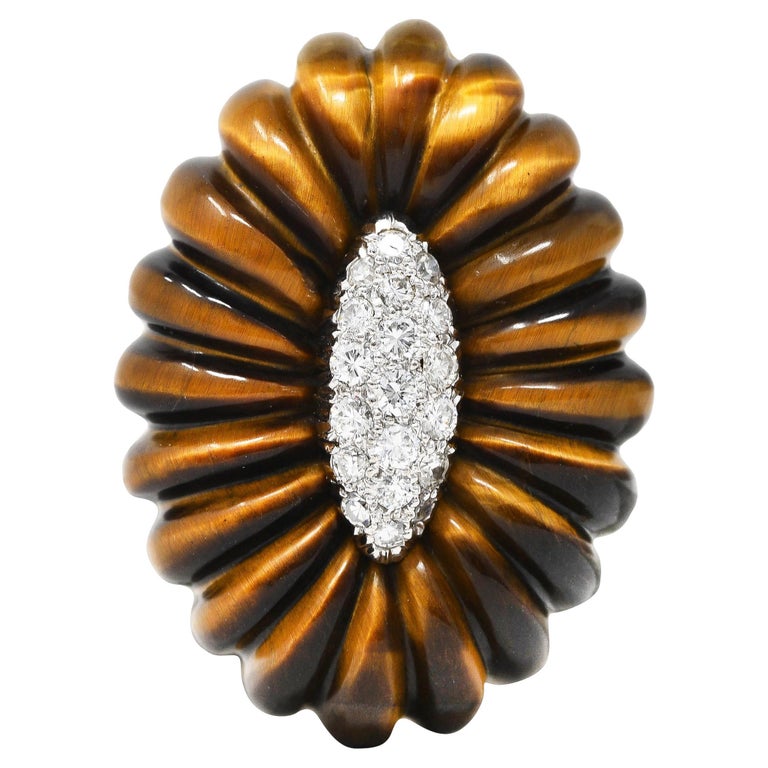 Wander France Diamond Tiger's Eye 18 Karat Two-Tone Gold Vintage ...