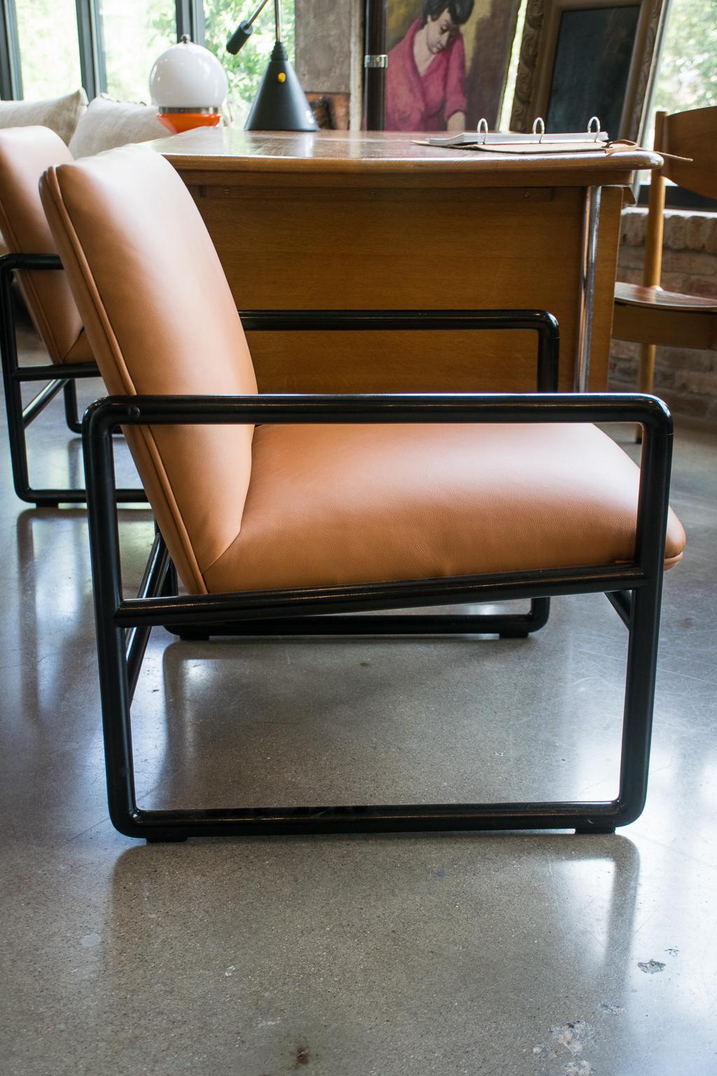 Ward Bennett Armchairs in Leather, 1960s at 1stDibs