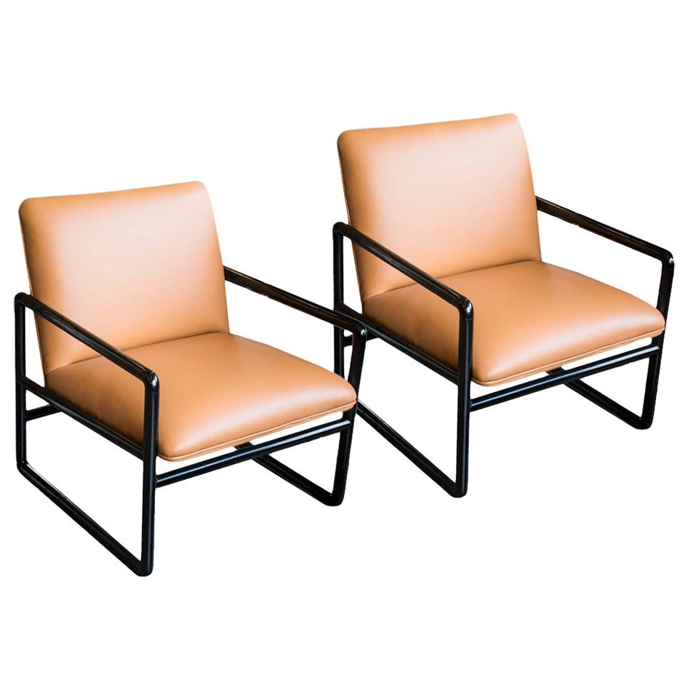 Ward Bennett Armchairs in Leather, 1960s at 1stDibs