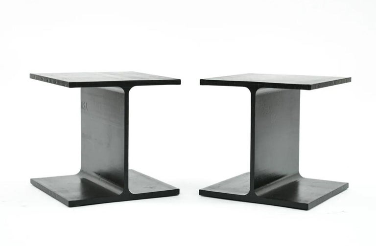 Ward Bennett Attribution Pair Enameled Steel I-Beam Side Tables MCM ...