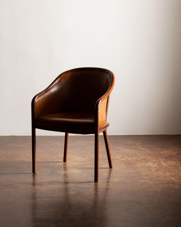 Ward Bennett Bentwood and Leather Landmark Armchairs for Brickel, 1965 ...